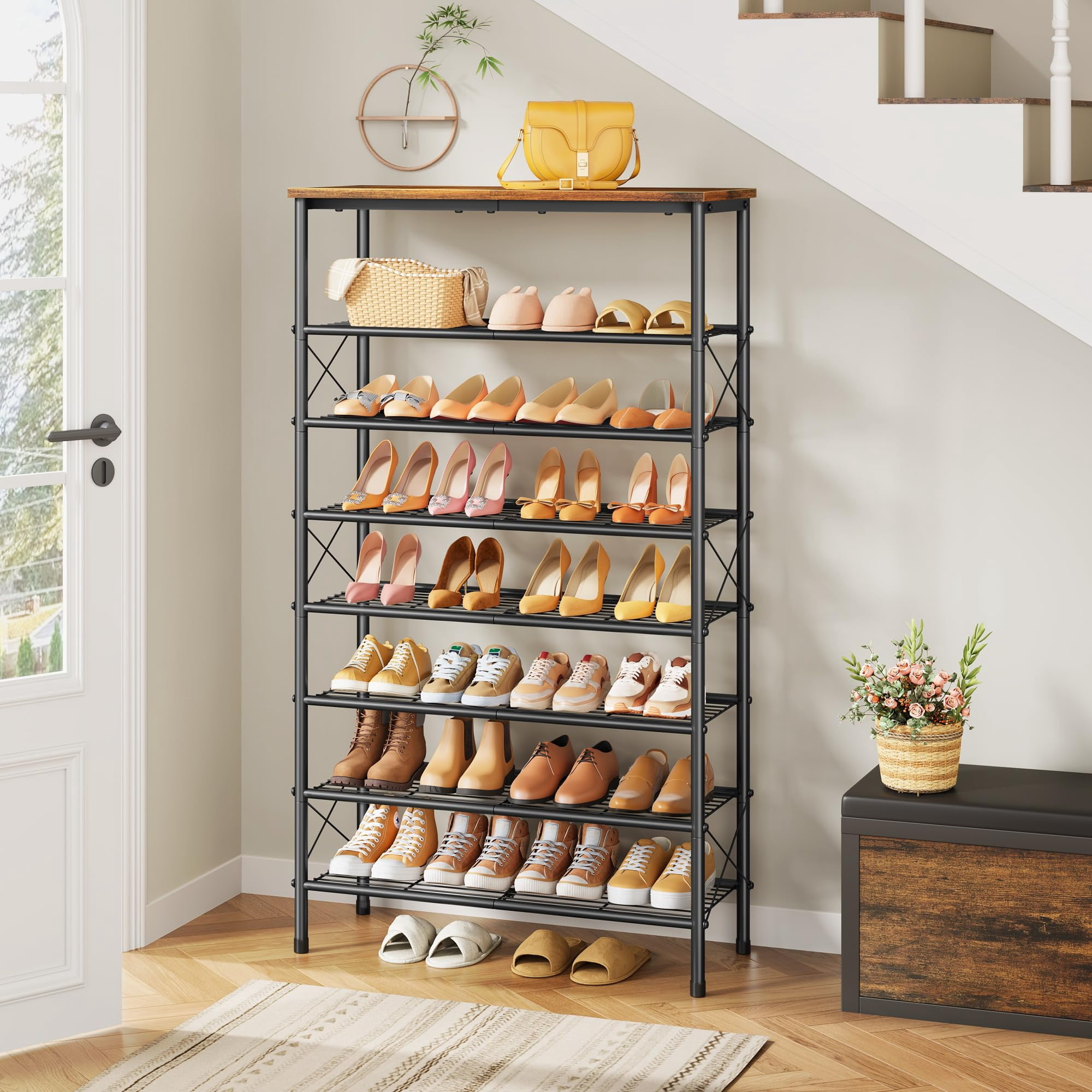 8 Tier Free Standing Shoe Rack For 28-32 Pairs X Shape Fixed Frame ...