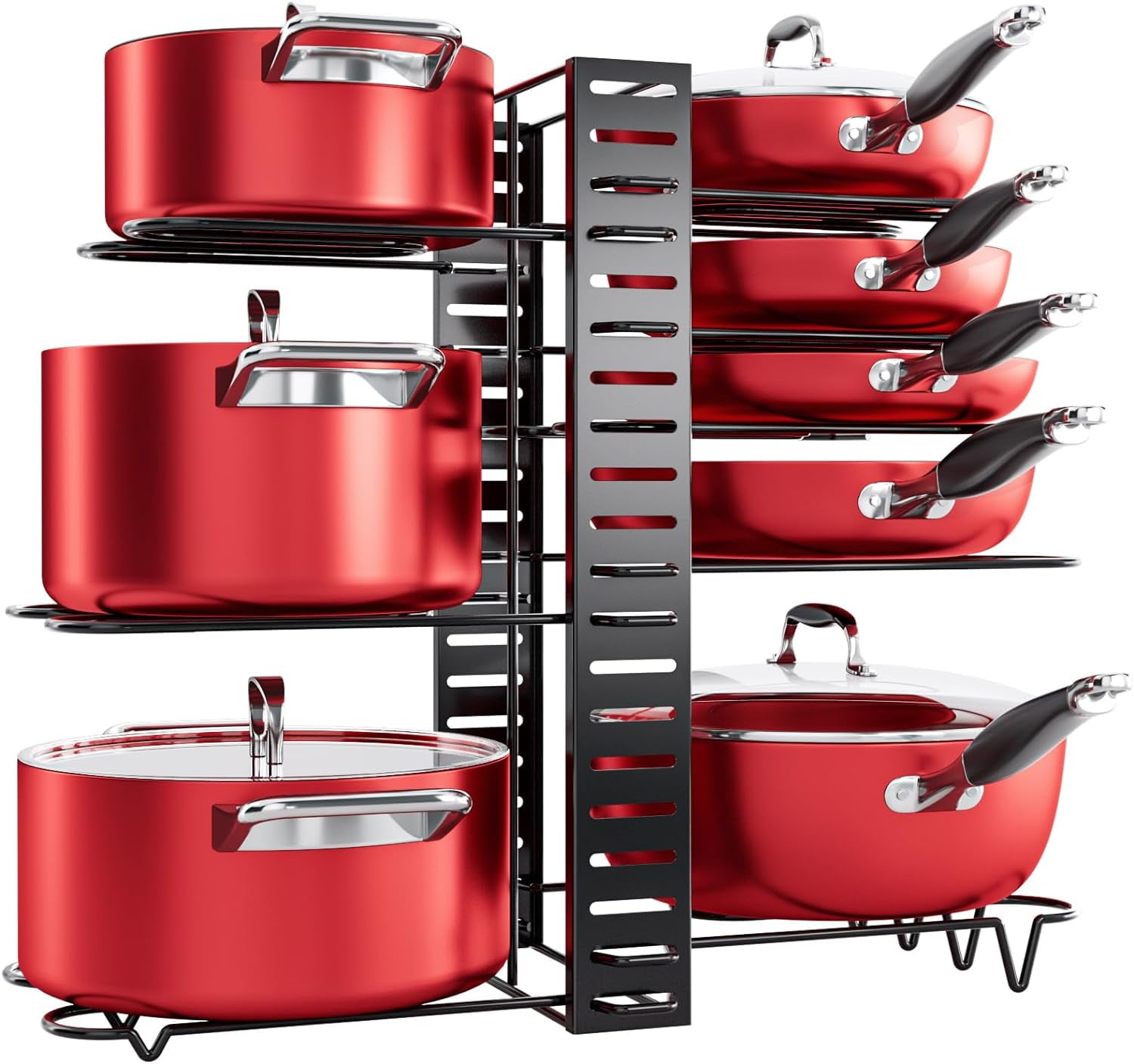 8-Tier Heavy Duty Adjustable Pan Organizer Rack for Kitchen Cabinet ...