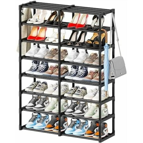 8 Tier Large Metal Shoe Rack Organizer with Hooks, Large Capacity 40 ...