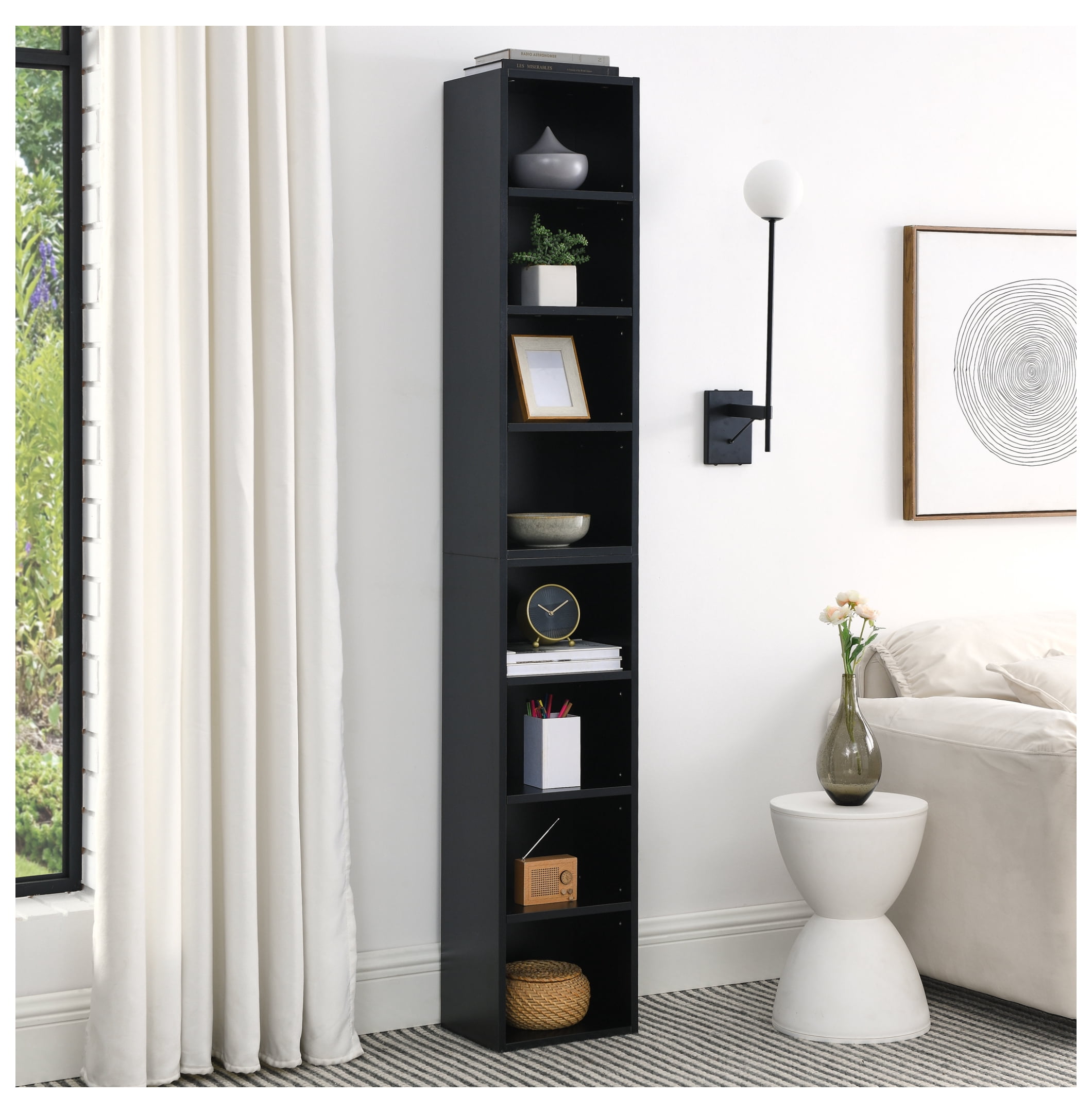 8-Tier Media Tower Rack, Slim Bookcase with Adjustable Shelves, Tall ...