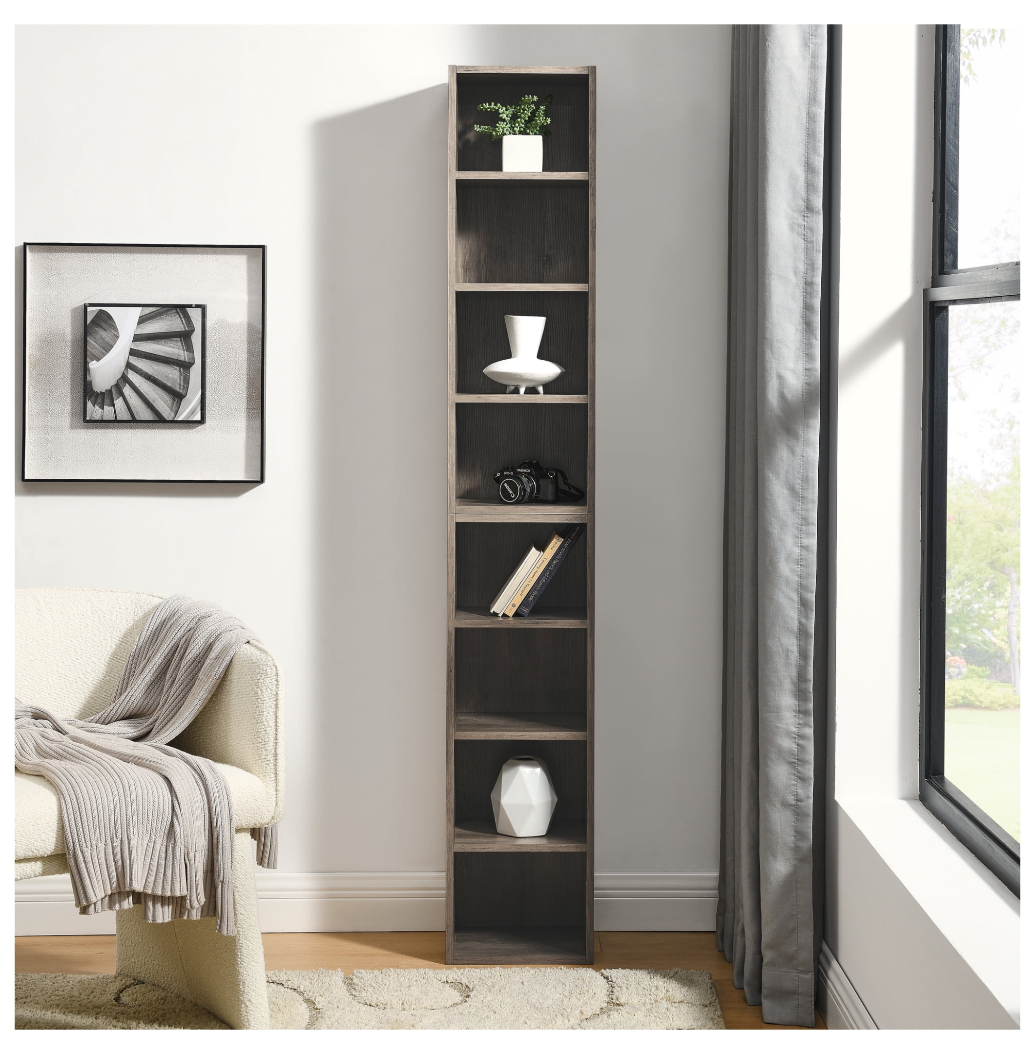 8-Tier Media Tower Rack, Slim Storage Cabinet with Adjustable Shelves ...