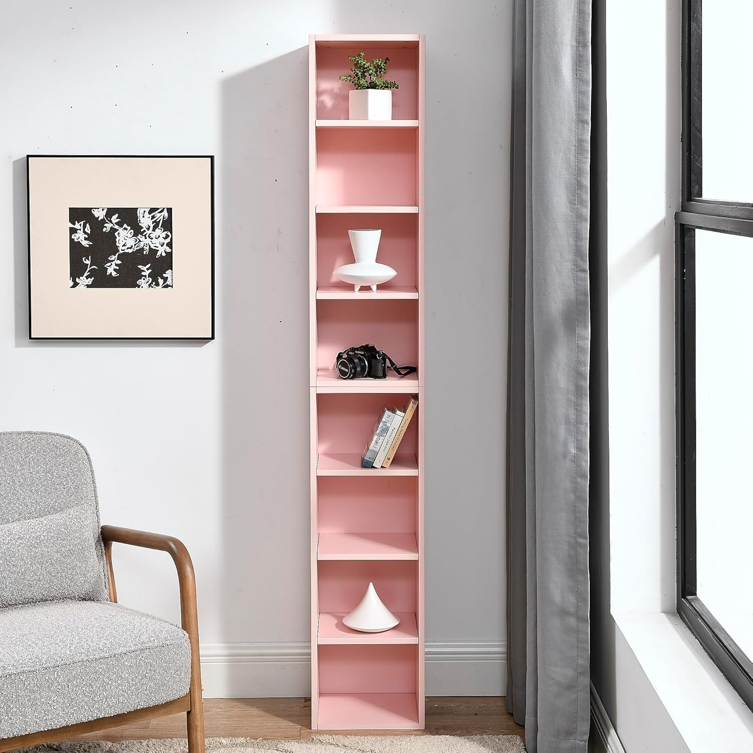 8-Tier Media Tower Rack,Tall Narrow Bookcase Display Bookshelf, CD DVD ...