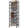 8-Tier Narrow Double-Sided Shoe Rack with Lockable Wheels, Holds Up to ...