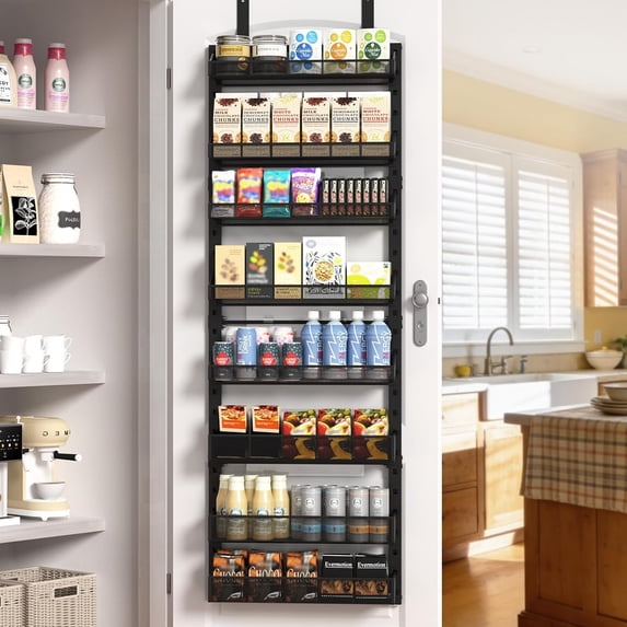 8-Tier Over-Door Spice Rack Organizer, Heavy-Duty Black Metal Hanging ...