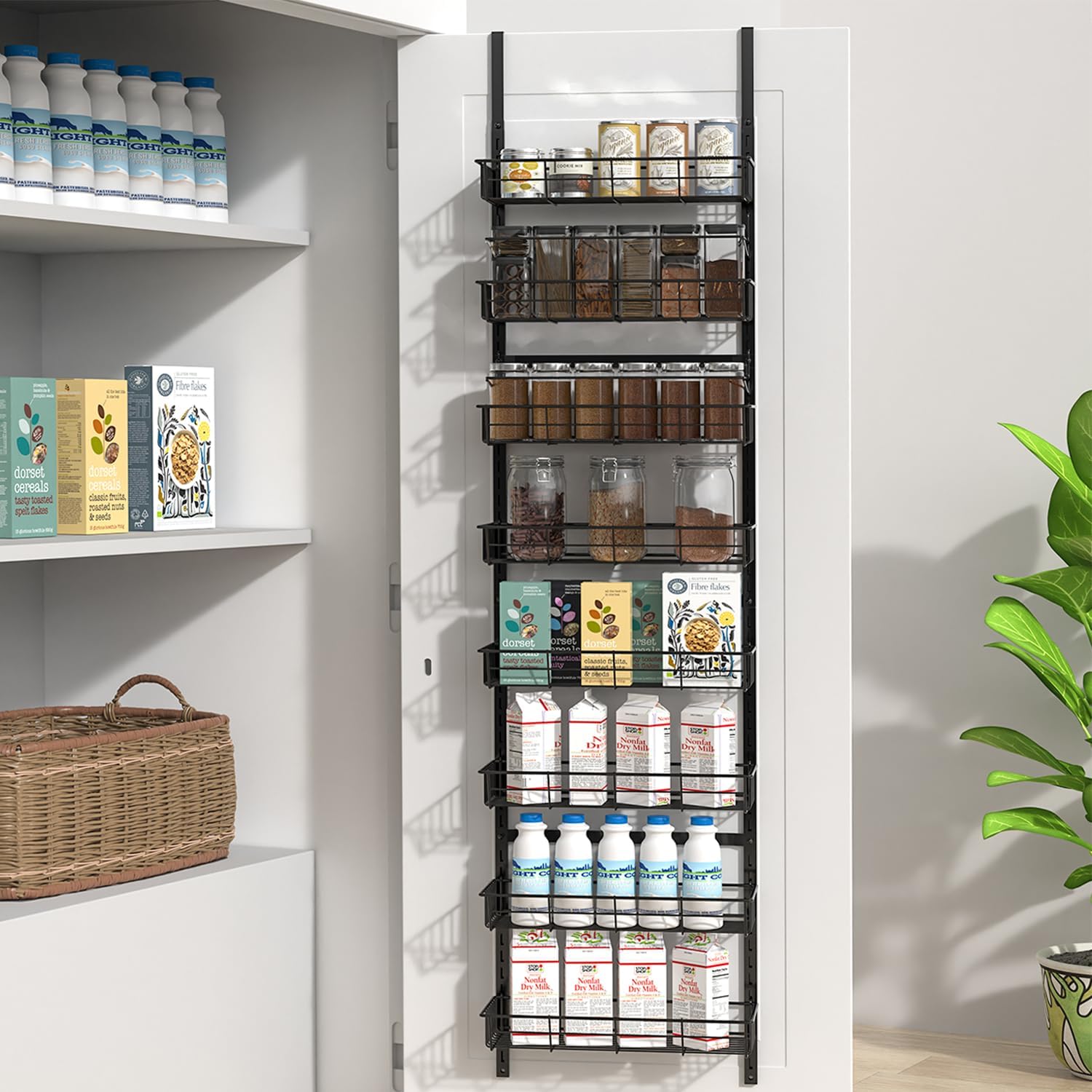 8-Tier Over-the-Door Pantry Organizer with Adjustable Baskets, Spice ...