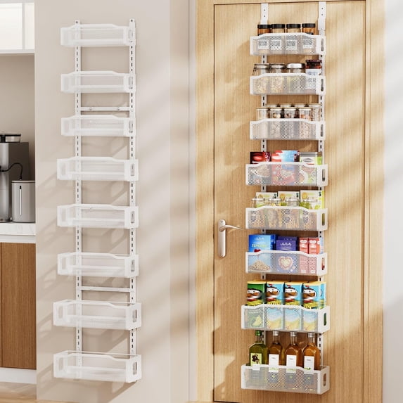 8 Tier Over the Door Pantry Organizer with Adjustable Hooks Wall Mount ...
