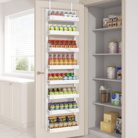 8-Tier Over-the-Door Pantry Organizer with Detachable Baskets, White ...