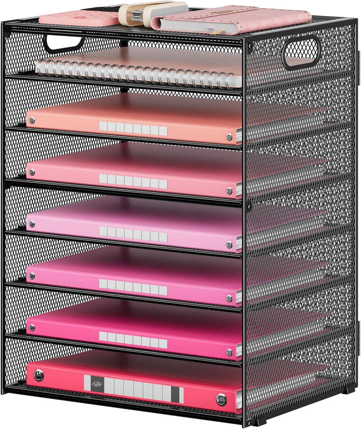 8 Tier Paper Organizer for Desk, Black Mesh Letter Tray File Sorter ...