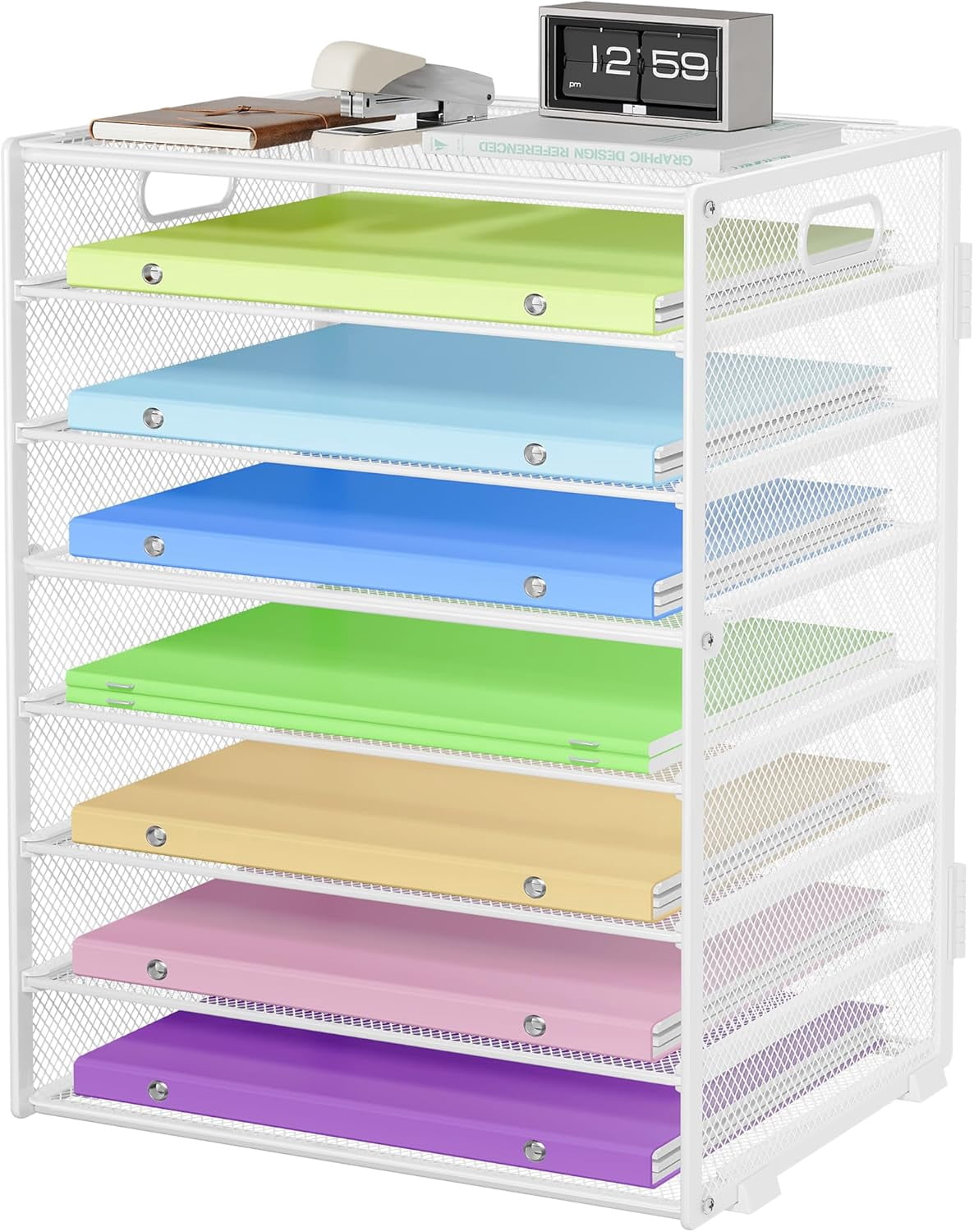 8 Tier Paper Organizer with Handle, Metal Mesh Desk File Organizer ...