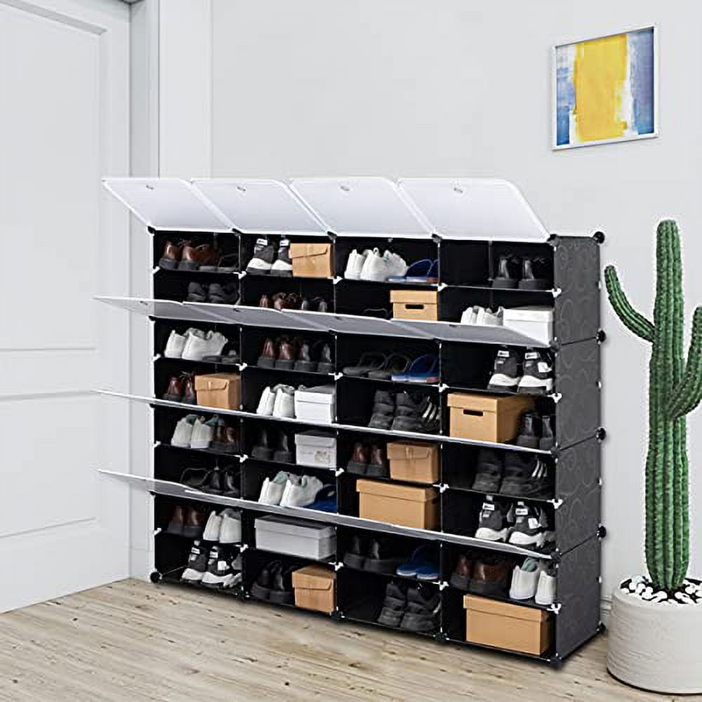 8-Tier Portable 64 Pair Shoe Rack Organizer 32 Grids Tower Shelf ...