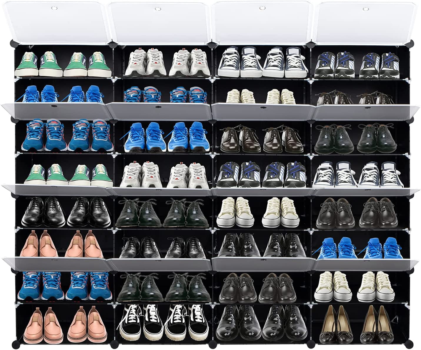 8-Tier Portable 64 Pair Shoe Rack Organizer 32 Grids Tower Shelf ...