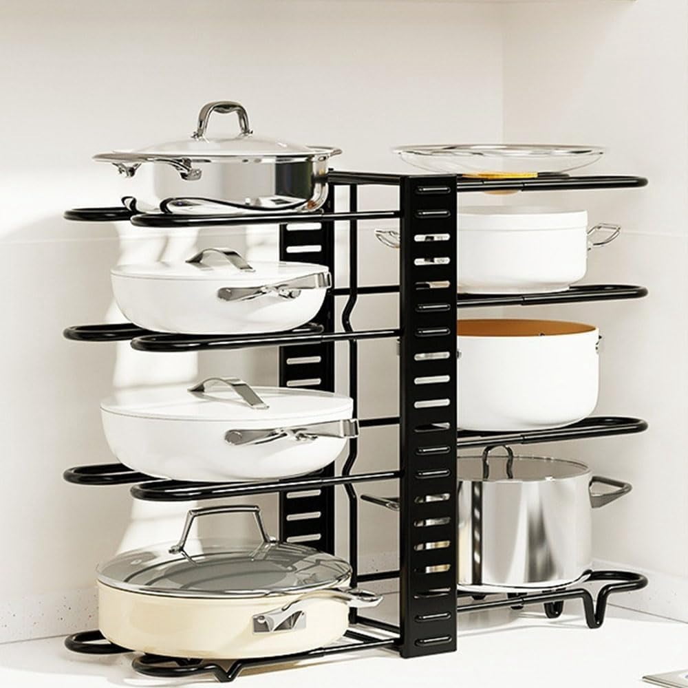 8-Tier Pots and Pans Organizer Rack – Adjustable Under-Cabinet Lid ...