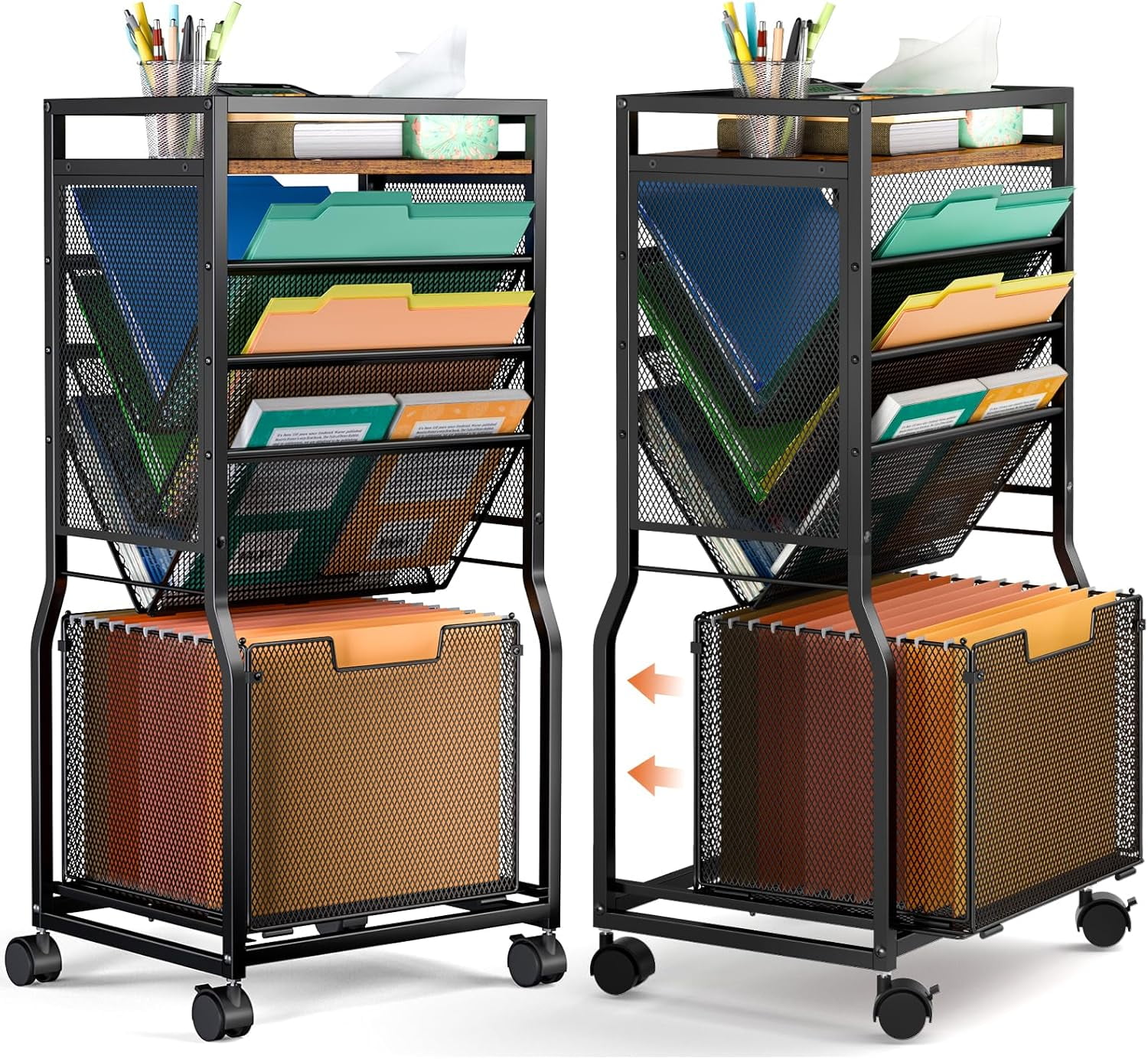 8 Tier Rolling File Cart with Hanging File Folder Organizer, Mobile ...