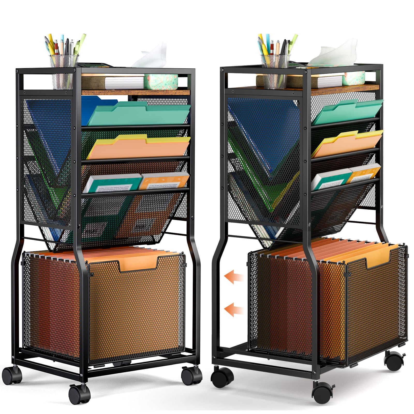 8 Tier Rolling File Cart with Hanging File Folder Organizer, Mobile ...
