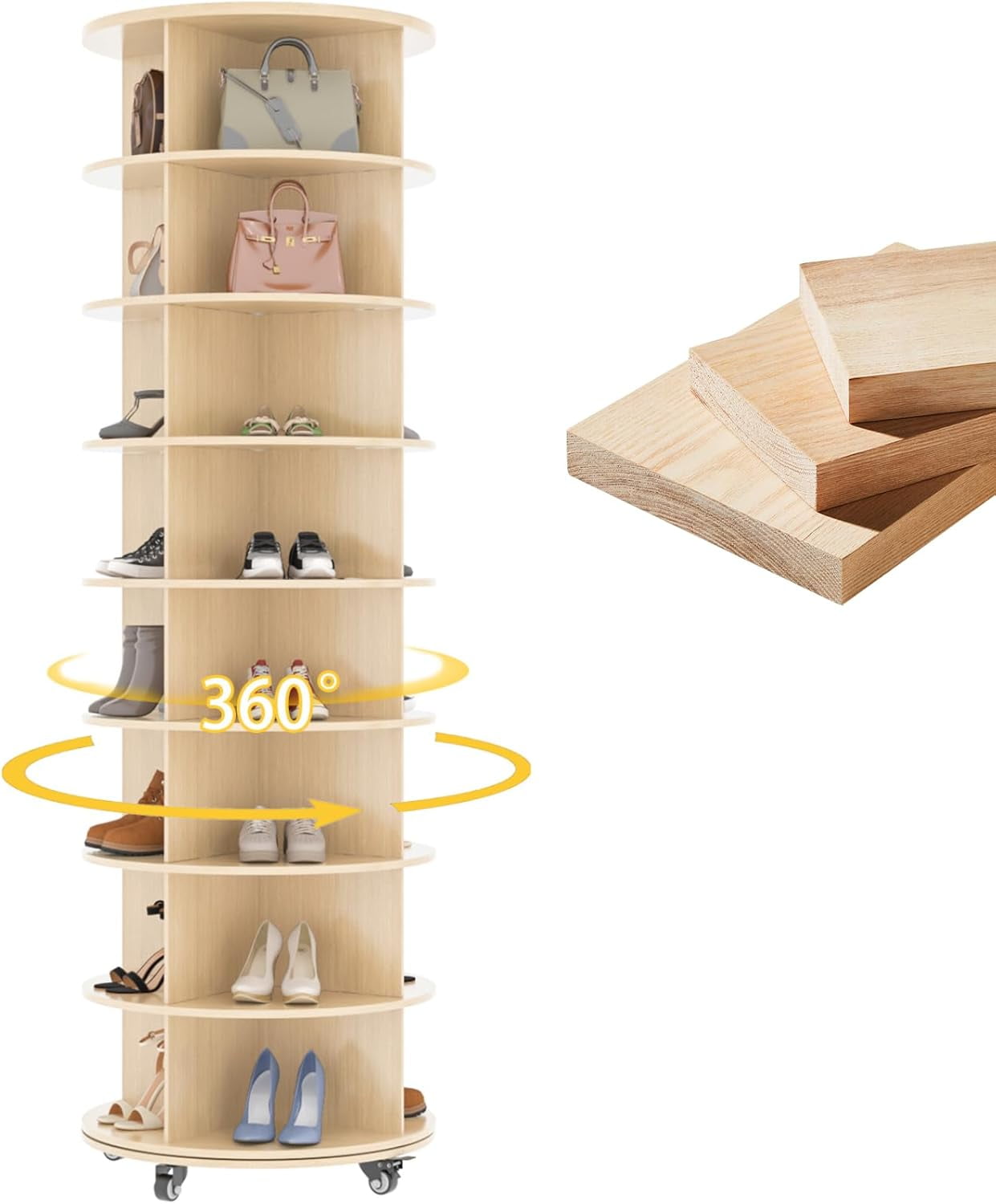 8 Tier Rotating Shoe Rack, Shoe Tower Organizer with 4 Universal ...
