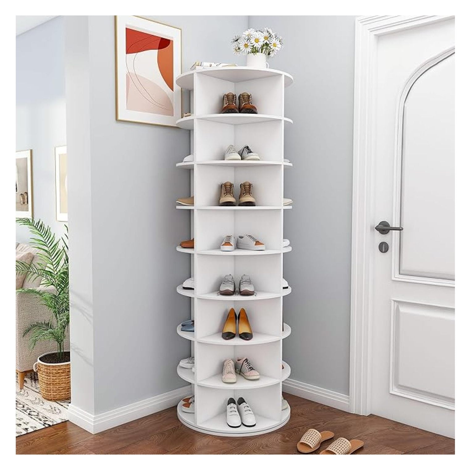 8-Tier Rotating Shoe Rack Tower Spinning Shoe Display Lazy Susan Tower ...