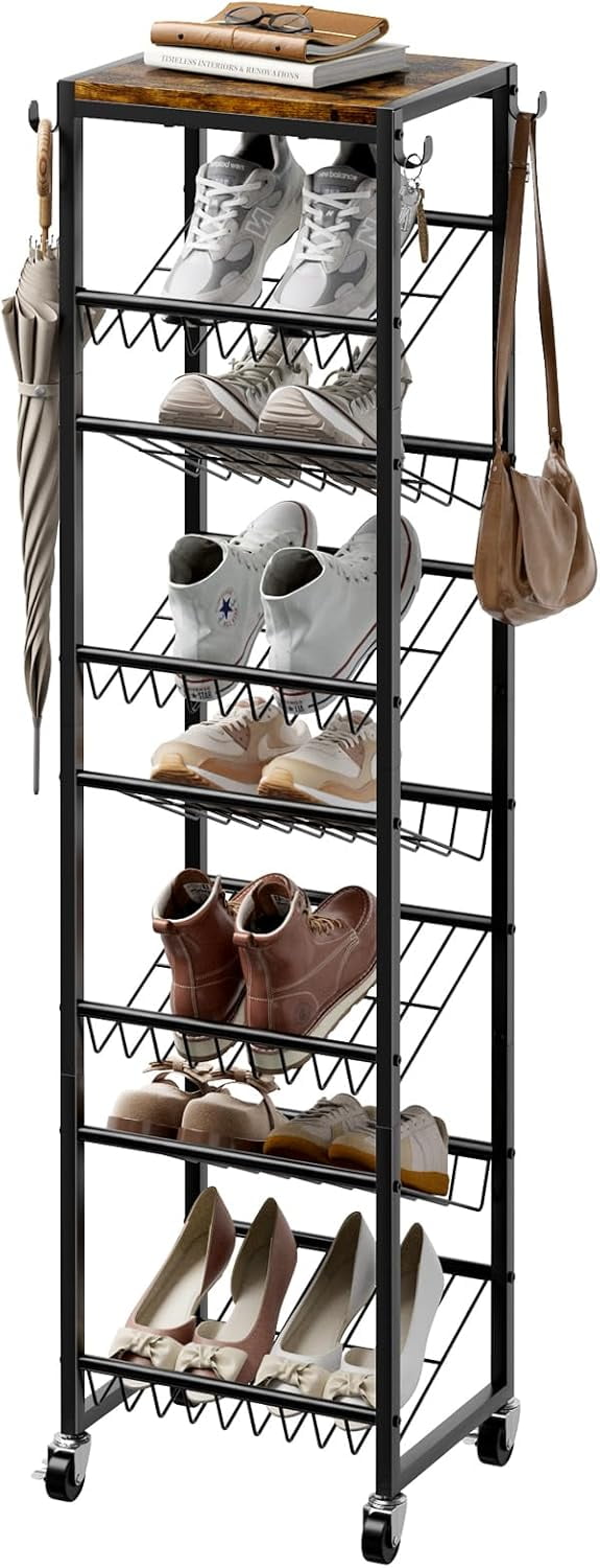 8 Tier Rotating Vertical Shoe Rack Tower, Wooden Tall Shoe Storage ...