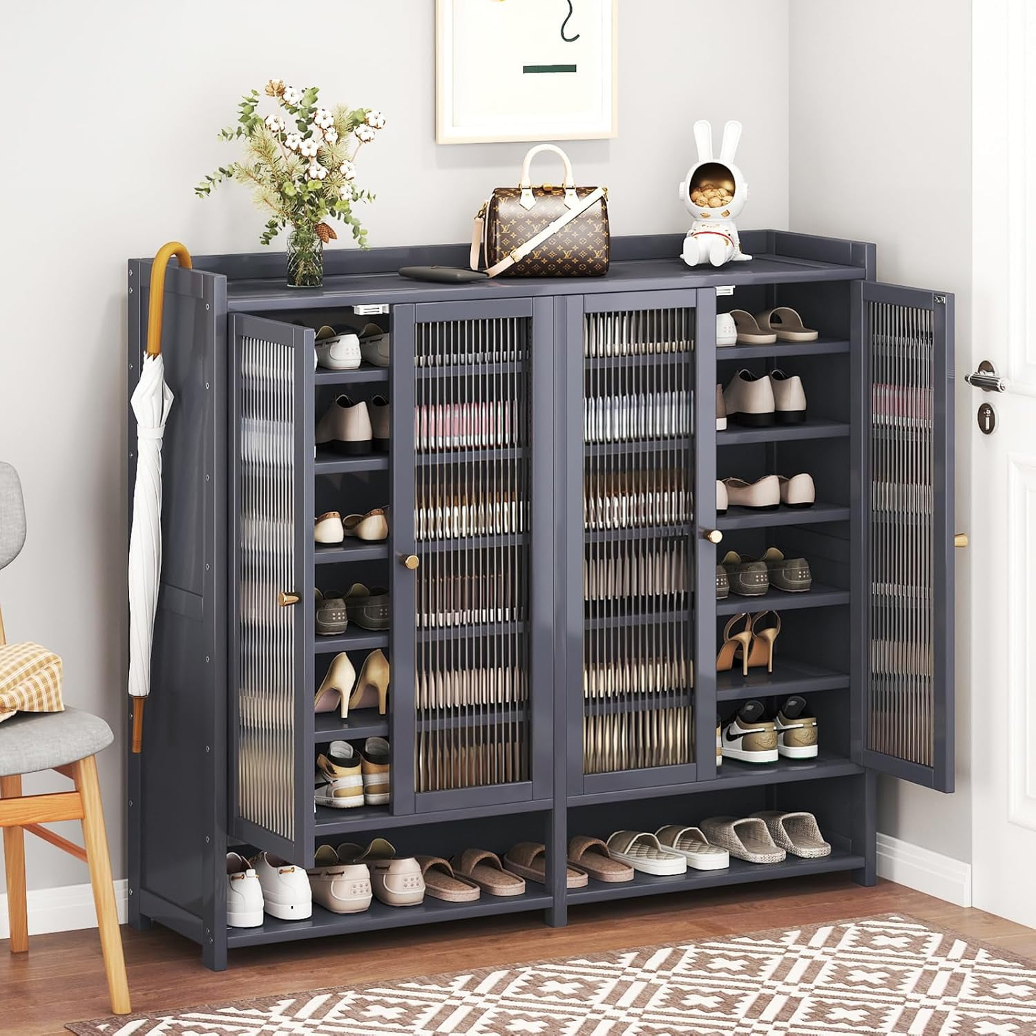 8-Tier Shoe Cabinet with Acrylic Doors, Shoe Storage Cabinet for ...