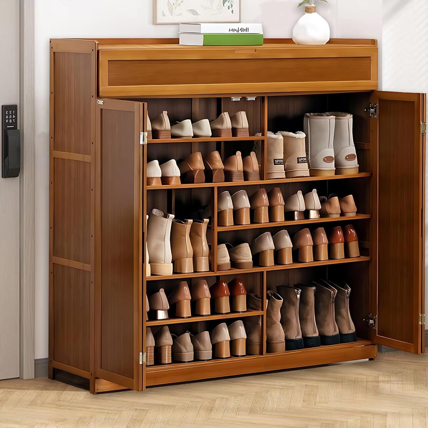 8-Tier Shoe Cabinet with Doors 36-40 Pairs Freestanding Shoe for Closet ...