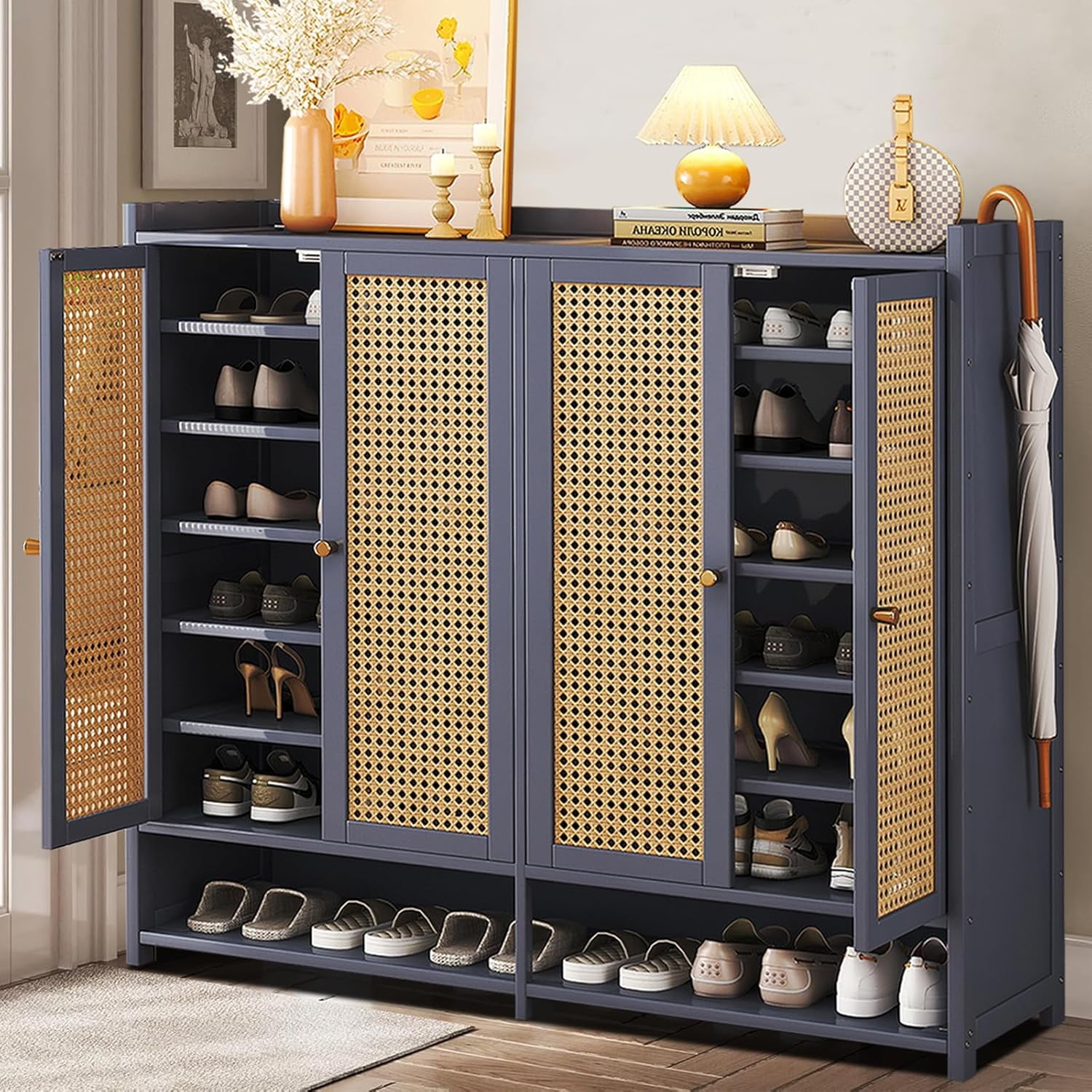 8-Tier Shoe Cabinet with Doors, Bamboo Shoe Rack Organizer Cabinet for ...