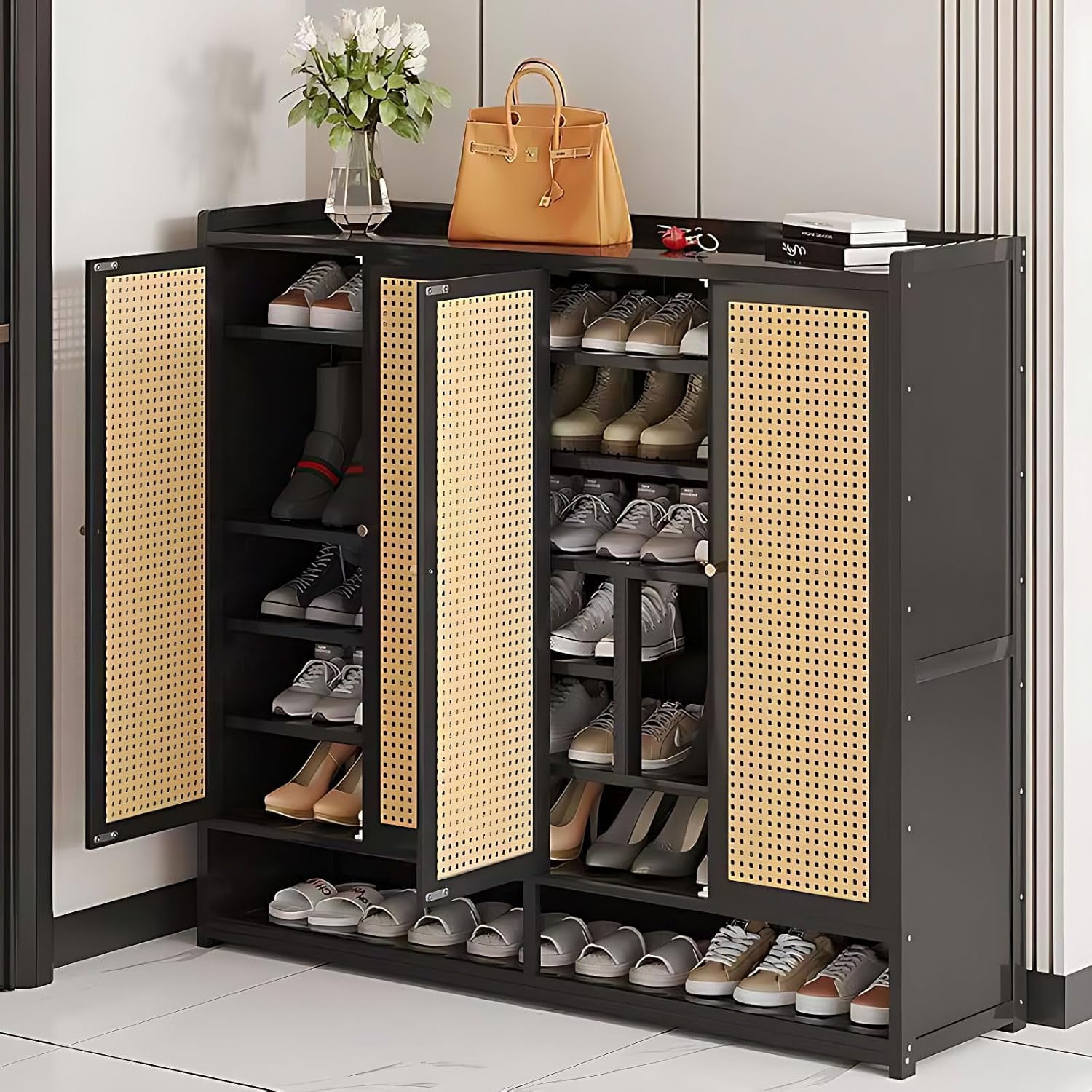 8-Tier Shoe Cabinet with Doors, Shoe Storage Cabinet for Entryway ...