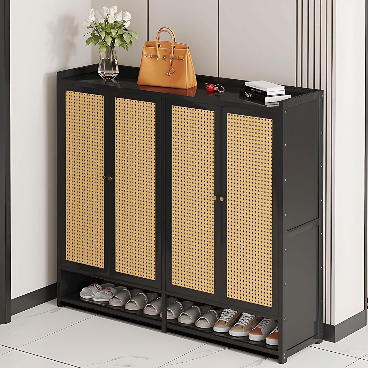 8-Tier Shoe Cabinet with Doors, Shoe Storage Cabinet for Entryway ...