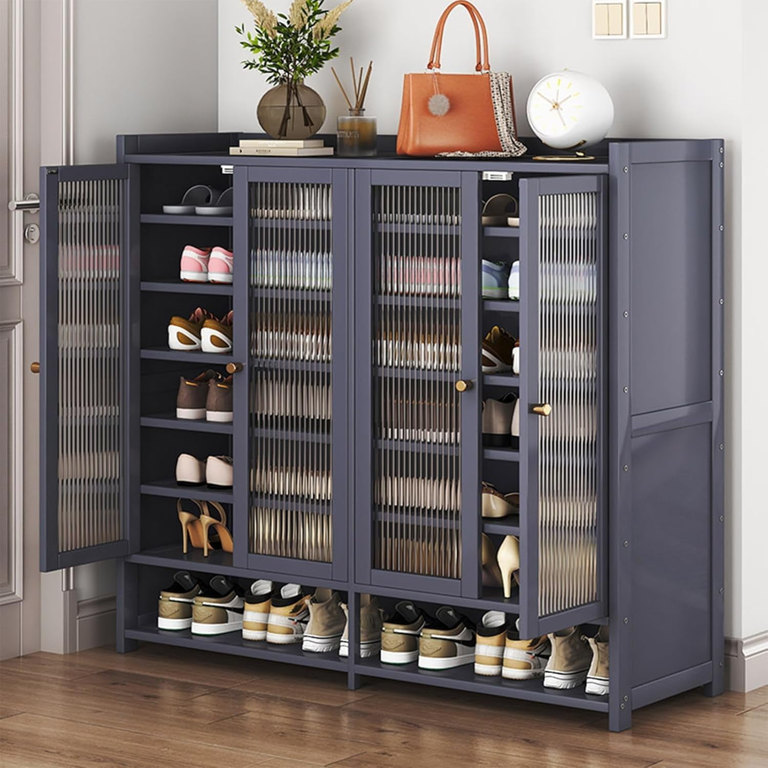 8-Tier Shoe Cabinet with Doors, Shoe Storage Cabinet for Entryway ...