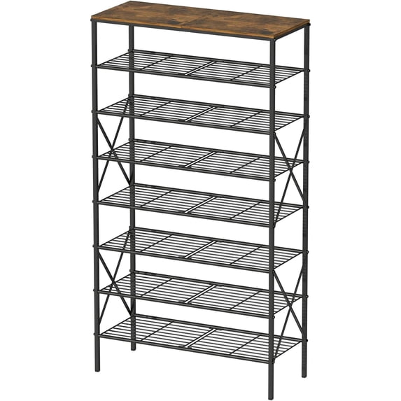 8-Tier Shoe Rack for 32 Pairs, Heavy-Duty Shoe Organizer with Rustic ...