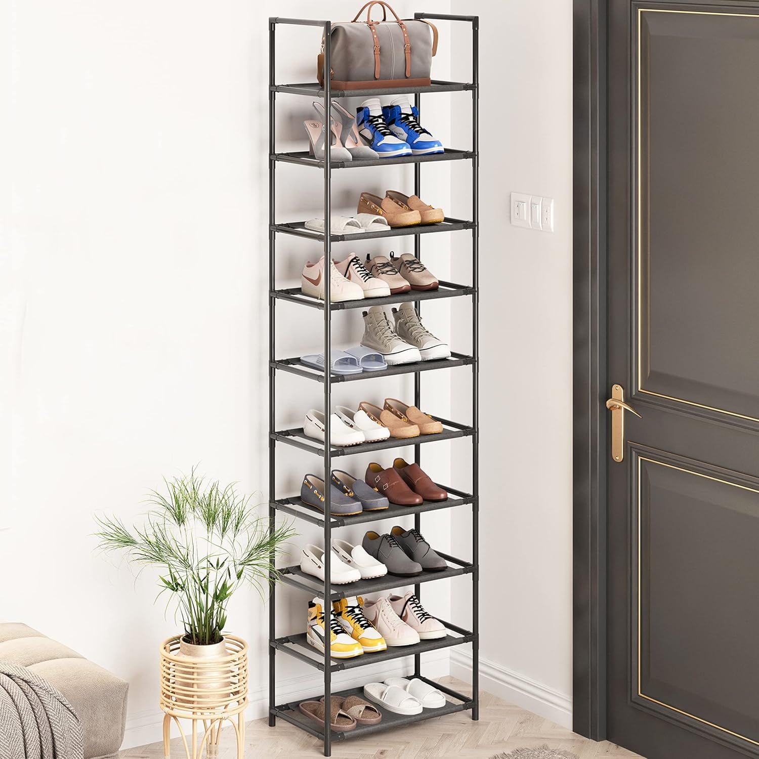 8 Tier Shoe Rack Narrow, Sturdy Shoe Rack Tall Store 16-20 Pairs of ...