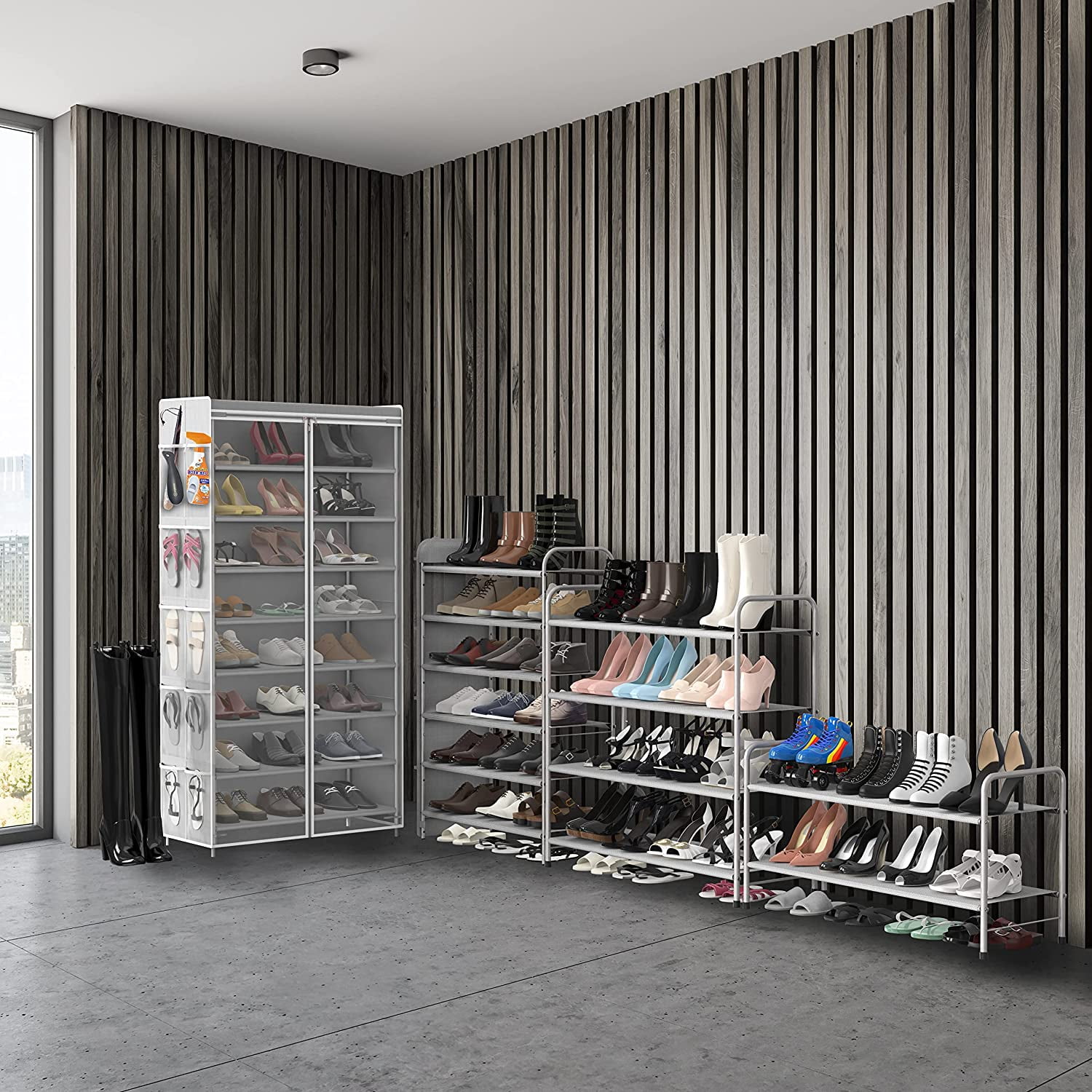 8-Tier Shoe Rack with Zipper Cover - Gray, Dust Proof & Minimalist ...