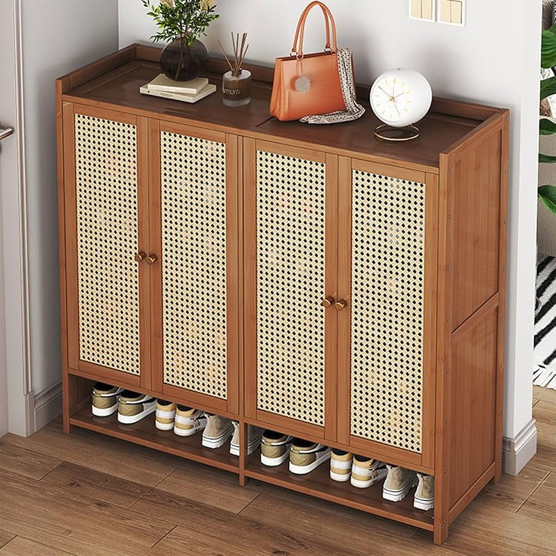 8-Tier Shoe Storage Cabinet with Doors, Bamboo Shoe Cabinet ...