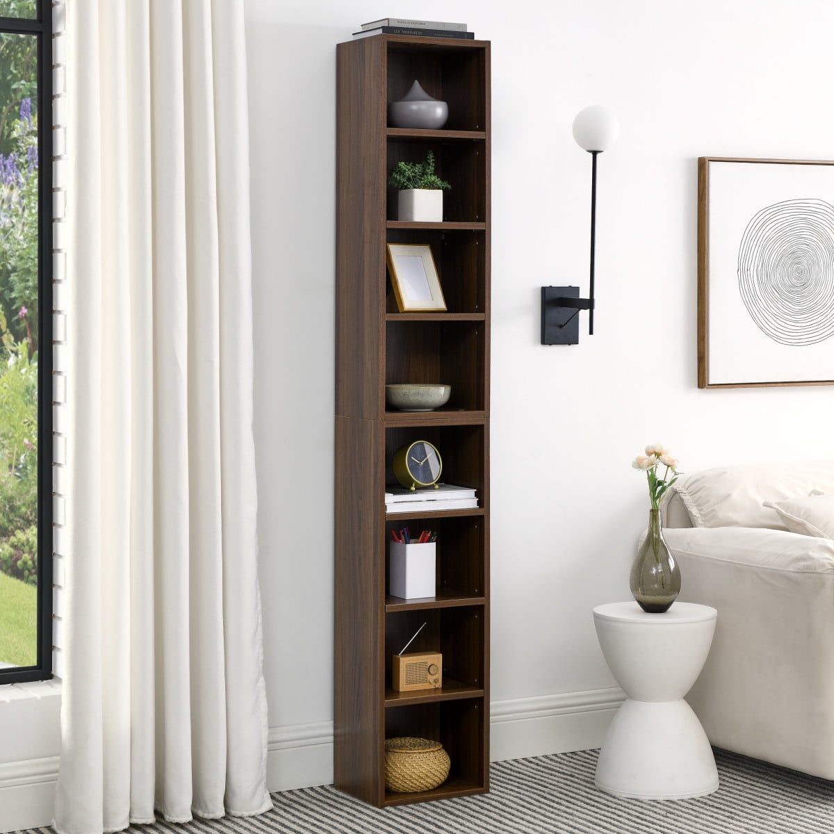 8 Tier Slim Media Storage Cabinet with Adjustable Shelves, Tall Narrow ...
