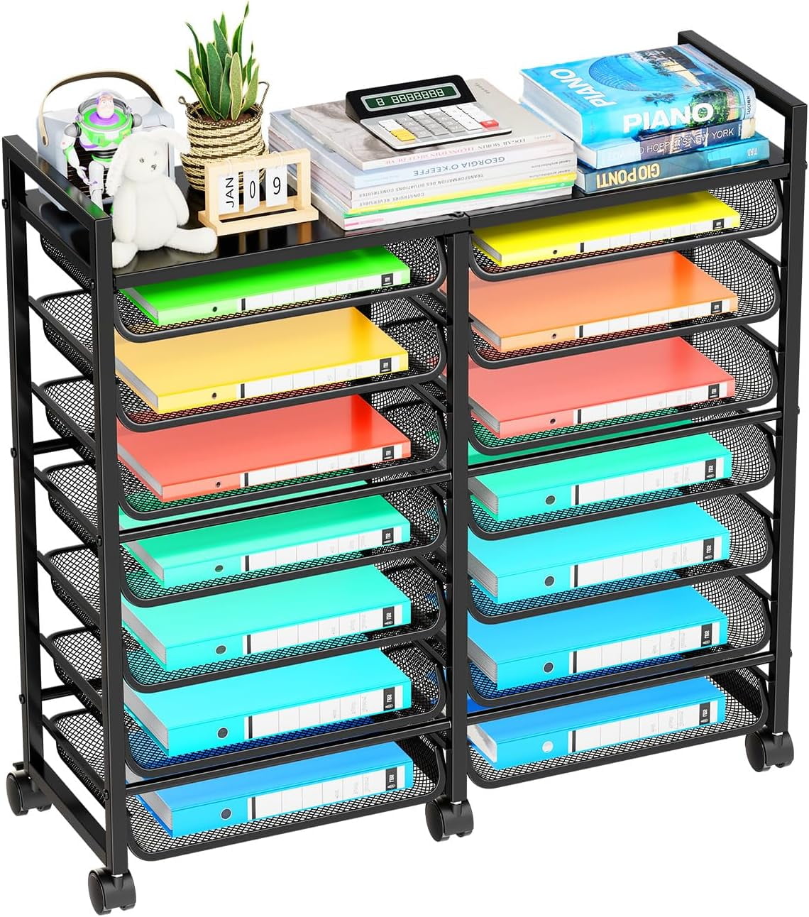 8 Tier Small Rolling File Cart, Metal Desk File Organizer with Sliding ...