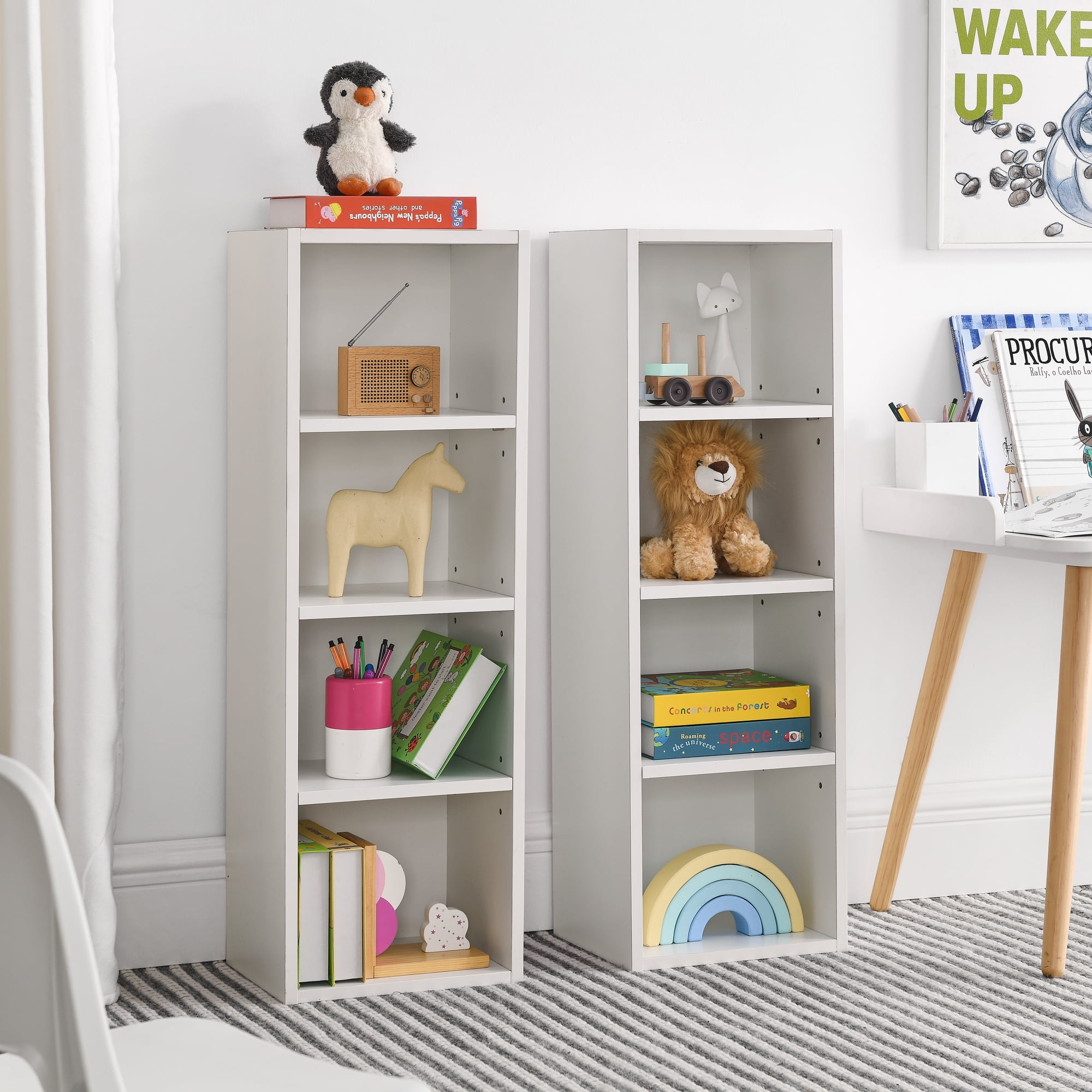 8-Tier Tall Bookcase, Narrow Wall Corner Bookshelf CD DVD Storage ...