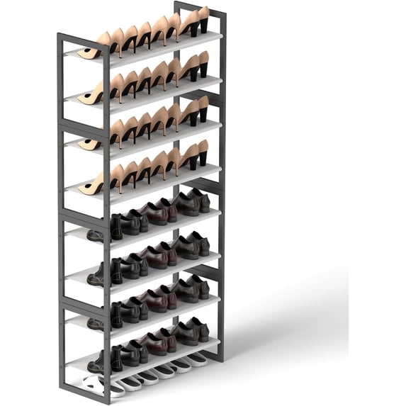 8-Tier Tall Shoe Rack, Stackable Zero-Wobble Metal Frame with Screw ...