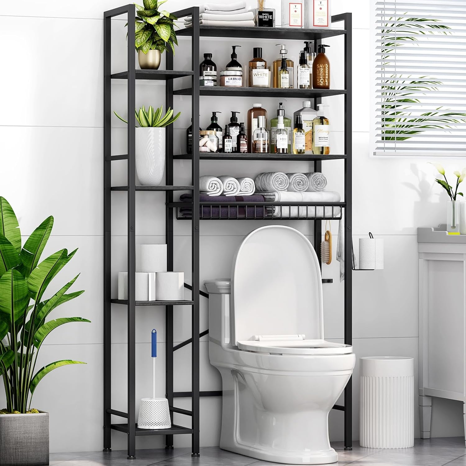 8-Tier Over The Toilet Storage with Side Rack, Over Toilet Storage Rack ...
