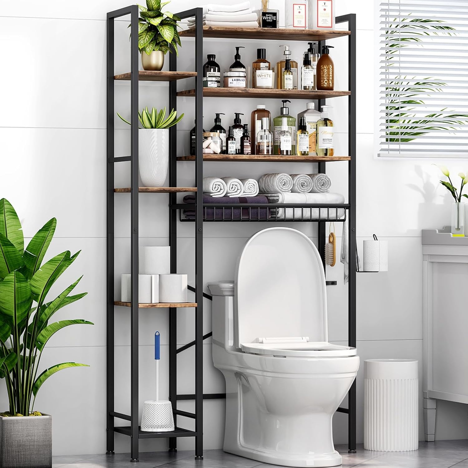 8-Tier Over The Toilet Storage with Side Rack, Over Toilet Storage Rack ...