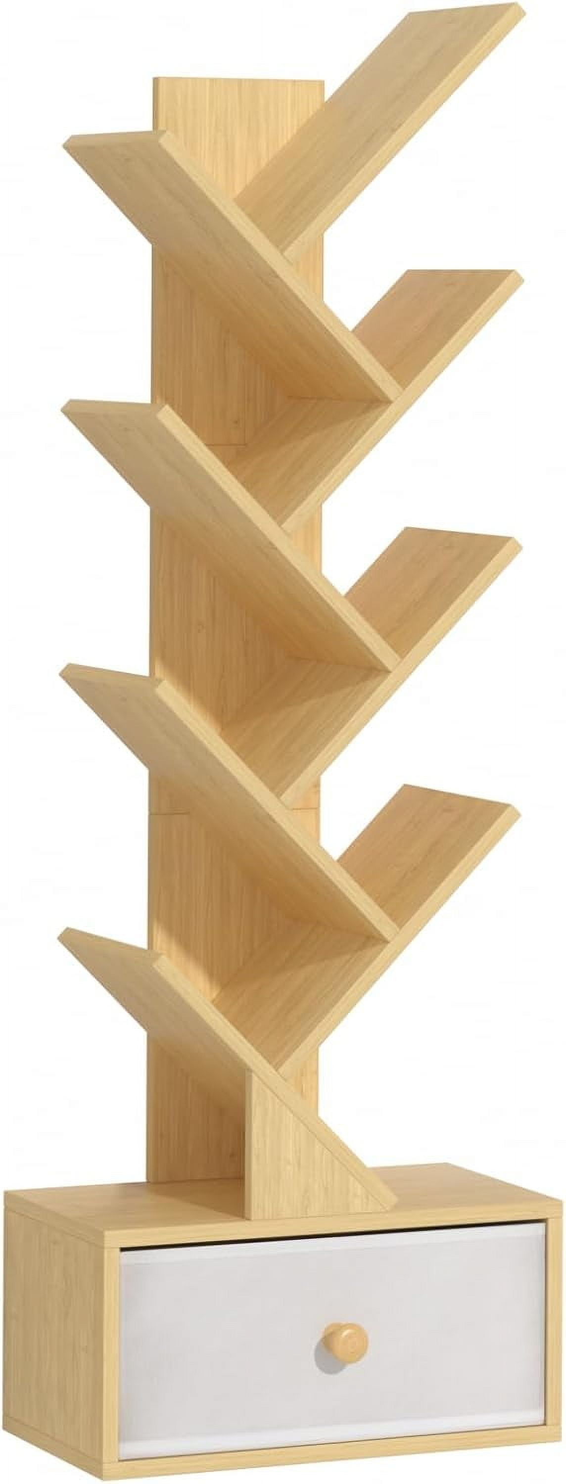 8 Tier Tree Bookshelf with Drawer, Free Standing Wood Bookcase for ...