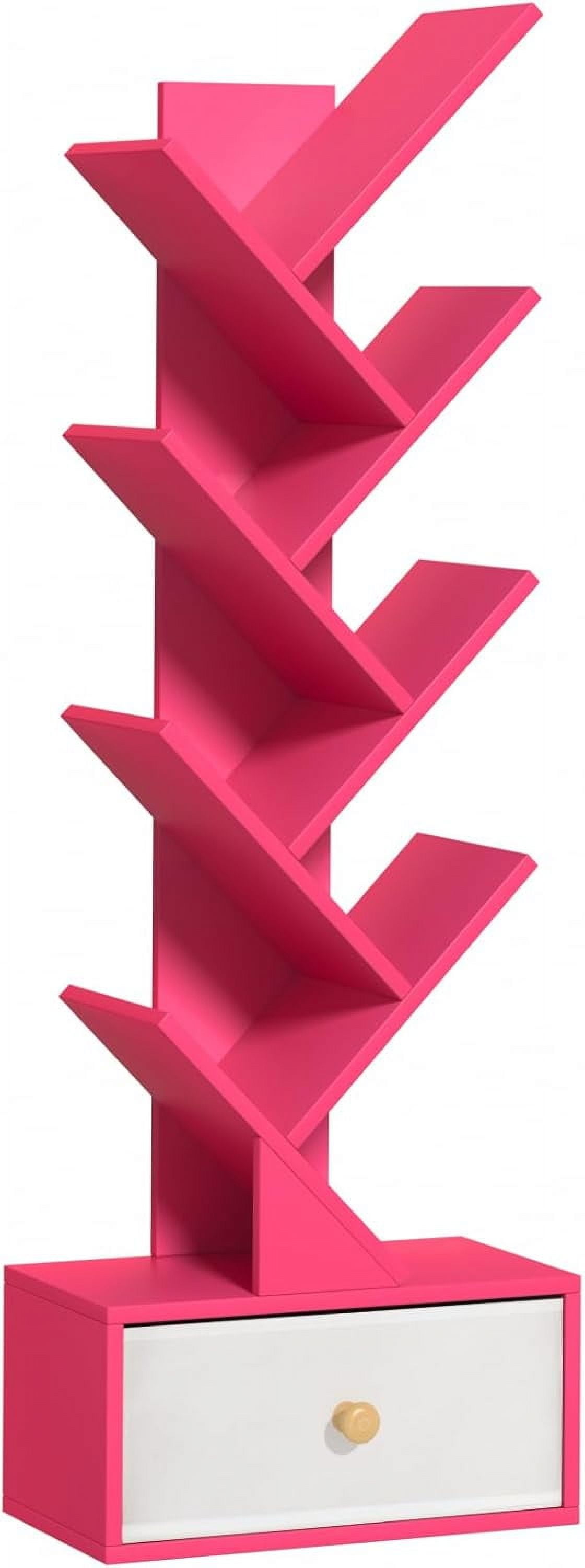 8 Tier Tree Bookshelf with Drawer, Free Standing Wood Bookcase for ...