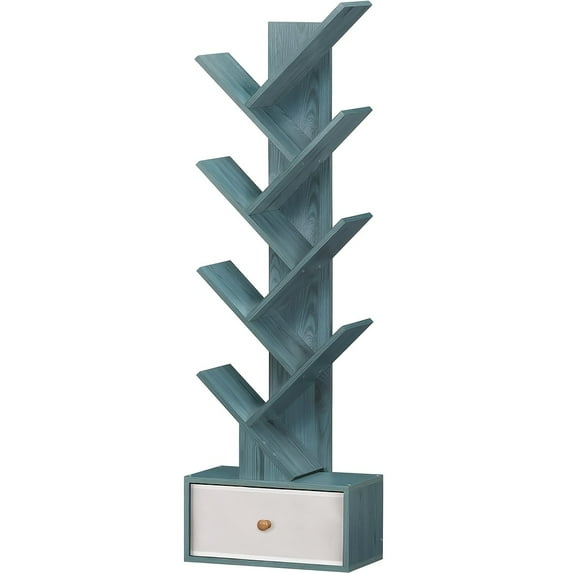 8 Tier Tree Bookshelf With Drawer, Free Standing Wood Bookcase For ...