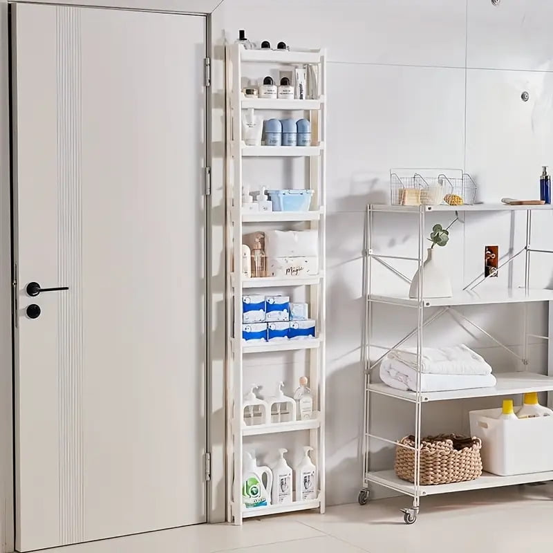 "8-Tier Ultra-Slim Storage Rack with Wheels - Narrow Behind-the-Door ...