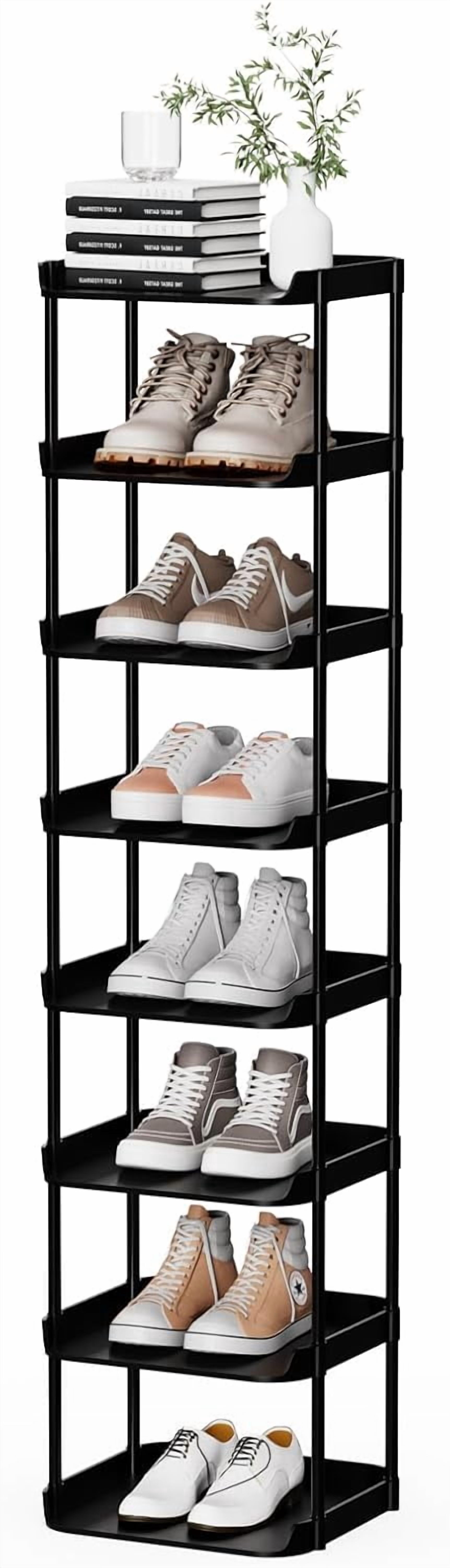 8 Tier Vertical Narrow Shoe Rack, Stackable Tall Skinny Shoerack ...