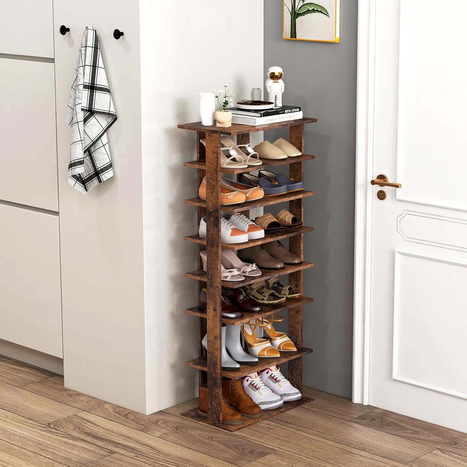 8-Tier Vertical Shoe Rack, Space-Saving Corner Shoe Organizer for 14 ...