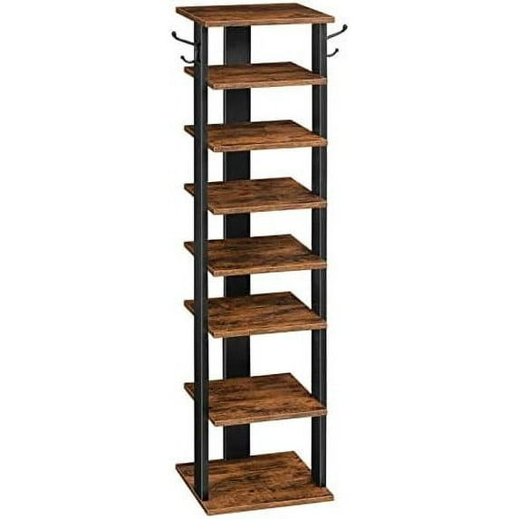 8-Tier Vertical Wooden Shoe Rack – Narrow Space-Saving Shoe Tower with ...