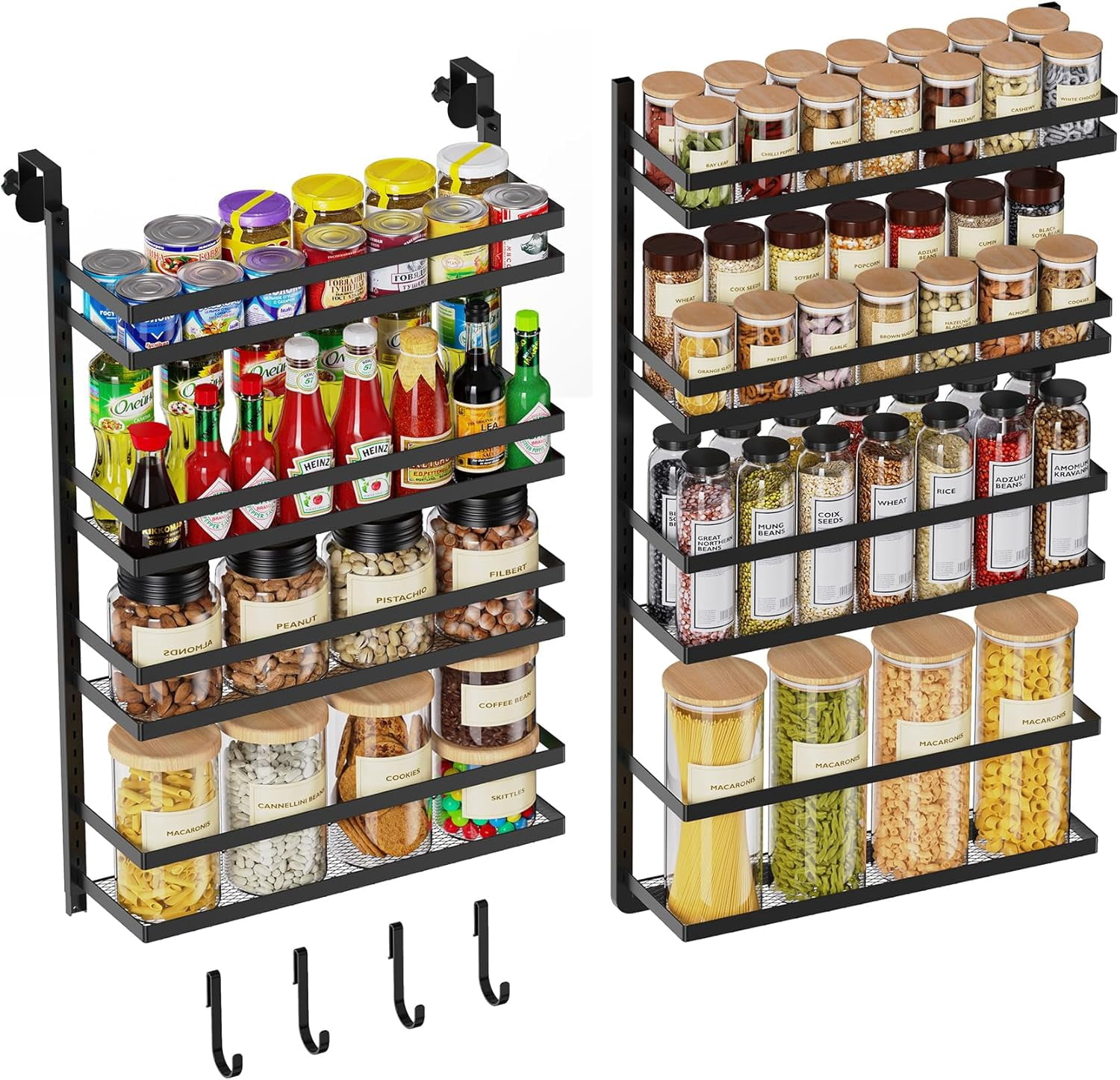 8-Tier-Wall-Mount-Spice-Rack-Organizer W/ Adjustable Basket&Fence ...