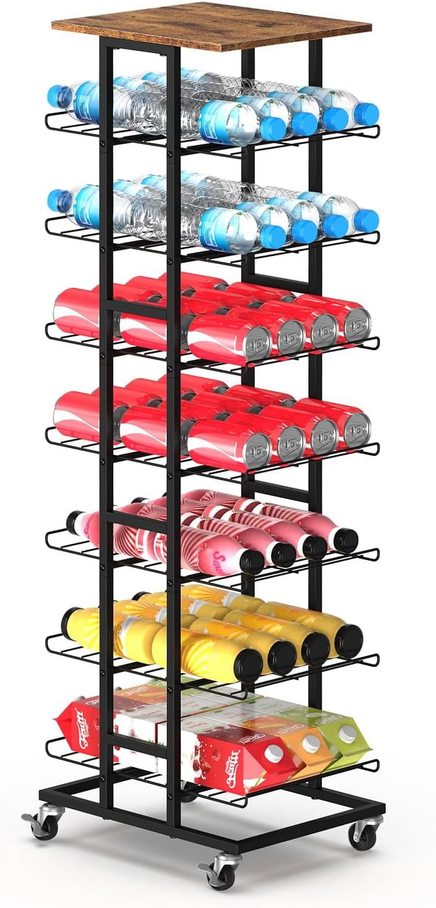 8 Tier Water Bottle Organizer with Wheels Metal Storage Rack and Shelf ...