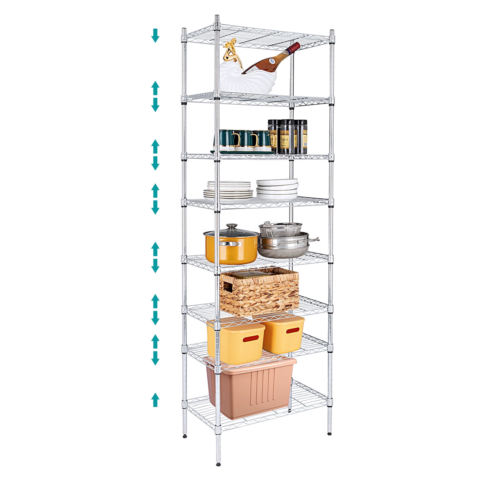 8 Tier Wire Shelving Unit, Height Adjustable Wire Shelves, Metal ...