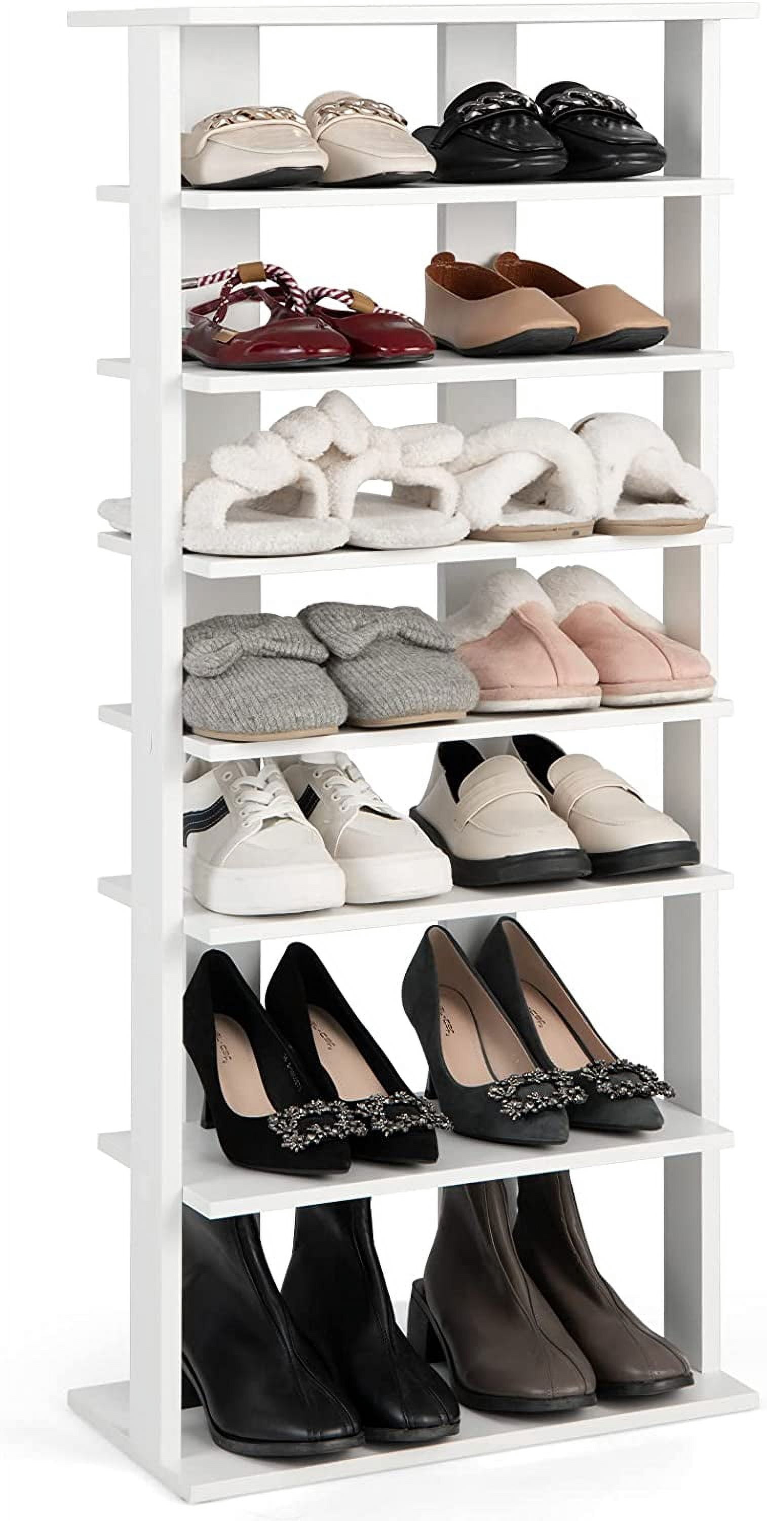 8-Tier Wooden Shoe Rack, Patented Double Row Shoe Organizer for 16 ...