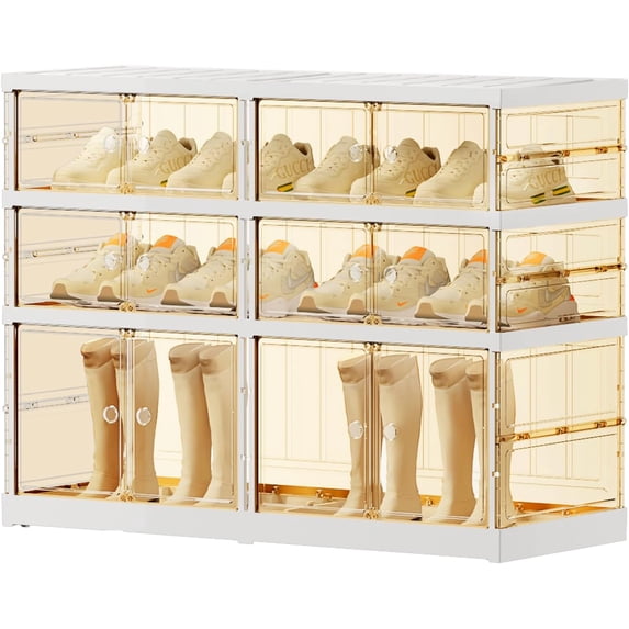 8 Tiers 16-32 Pairs Foldable Shoe Rack for Closet Plastic Stackable ...