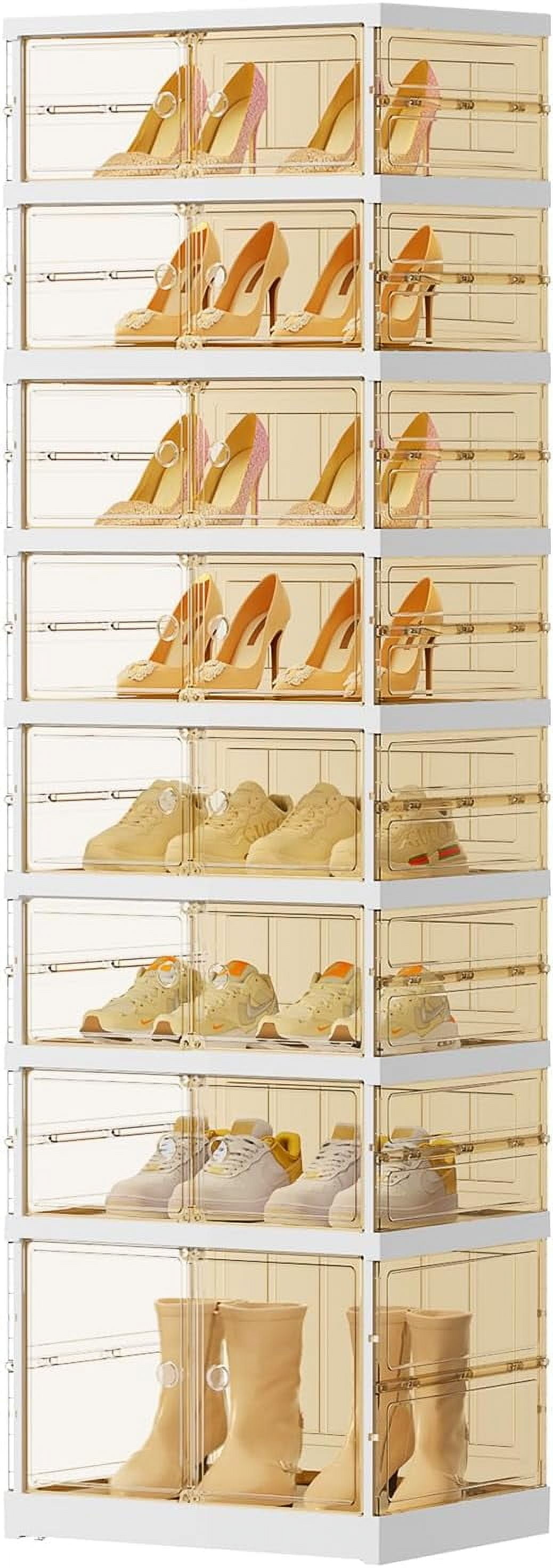 8 Tiers 8-16 Pairs Foldable Shoe Boxes Large Plastic Shoe Storage Rack ...
